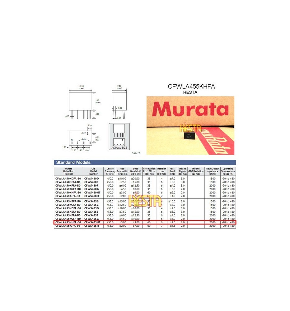 Ceramic filter 455HT muRata 455kHz, type: CFWLA455KHFA