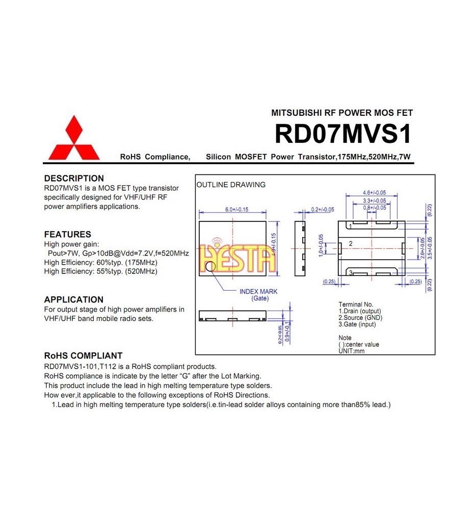 RD07MVS1 Mitsubishi Transistor - RF Power Amplifier
