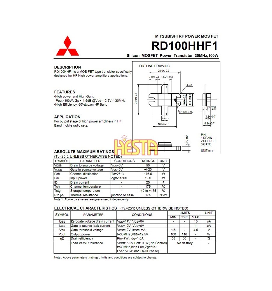RD100HHF1 Mitsubishi Transistor - RF Power Amplifier