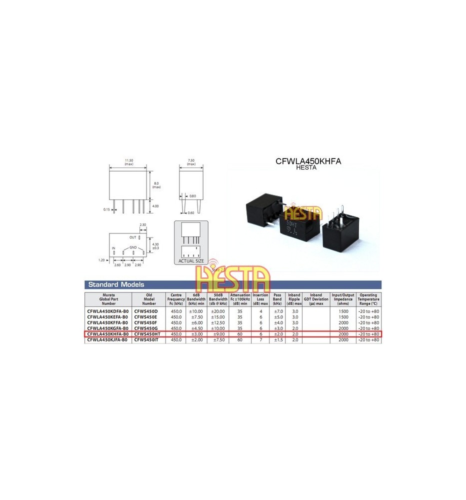 Ceramic filter 450HT muRata 450kHz, type: CFWLA450KHFA