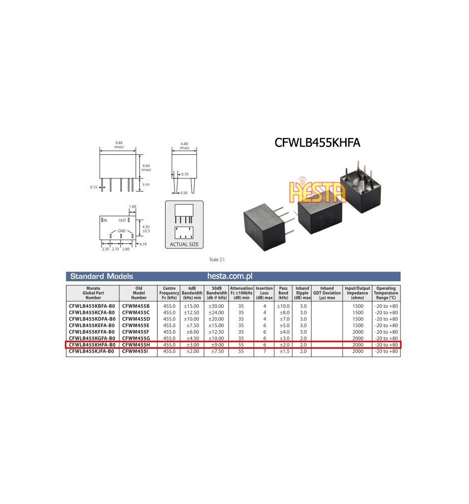 Ceramic filter 455HT muRata 455kHz, type: CFWLB455KHFA