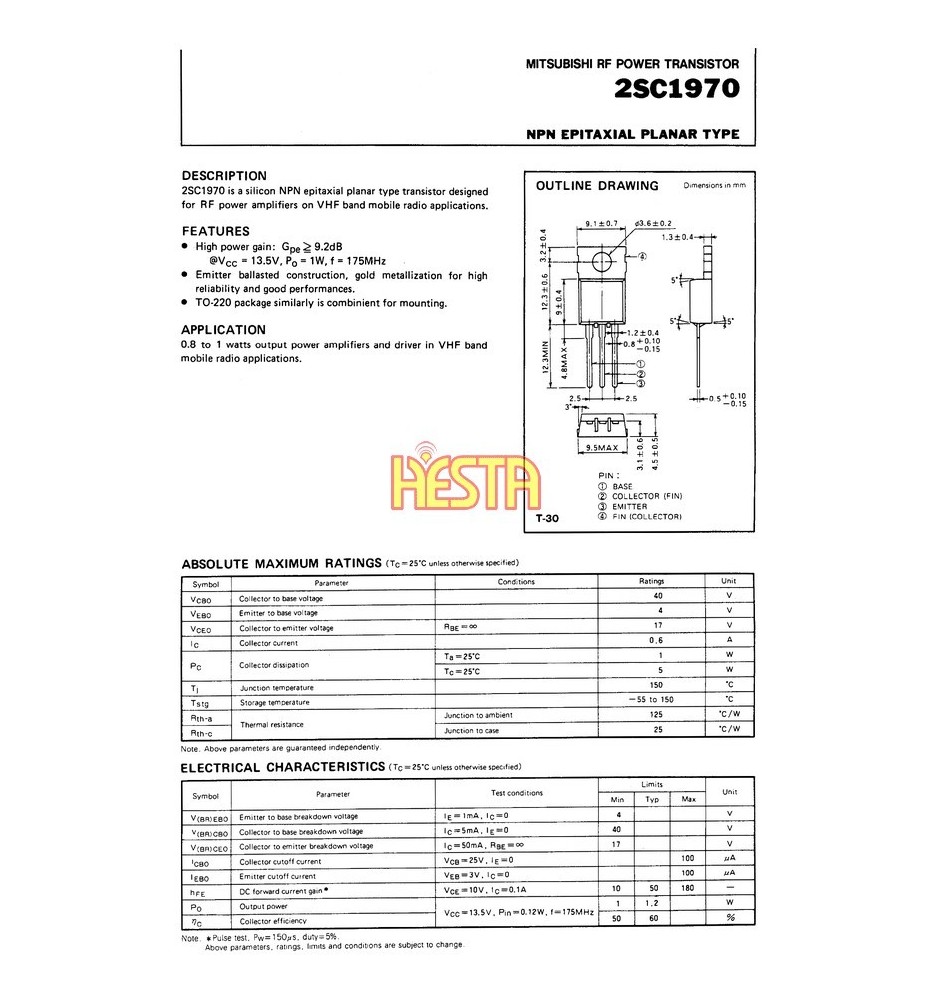 Transistor 2SC1970 - Puissance RF