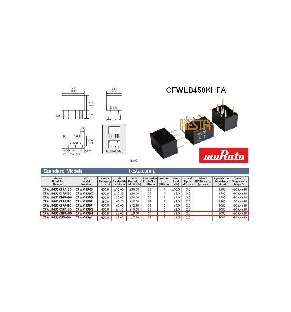 Ceramic filter 450HT muRata 450kHz, type: CFWLB450KHFA