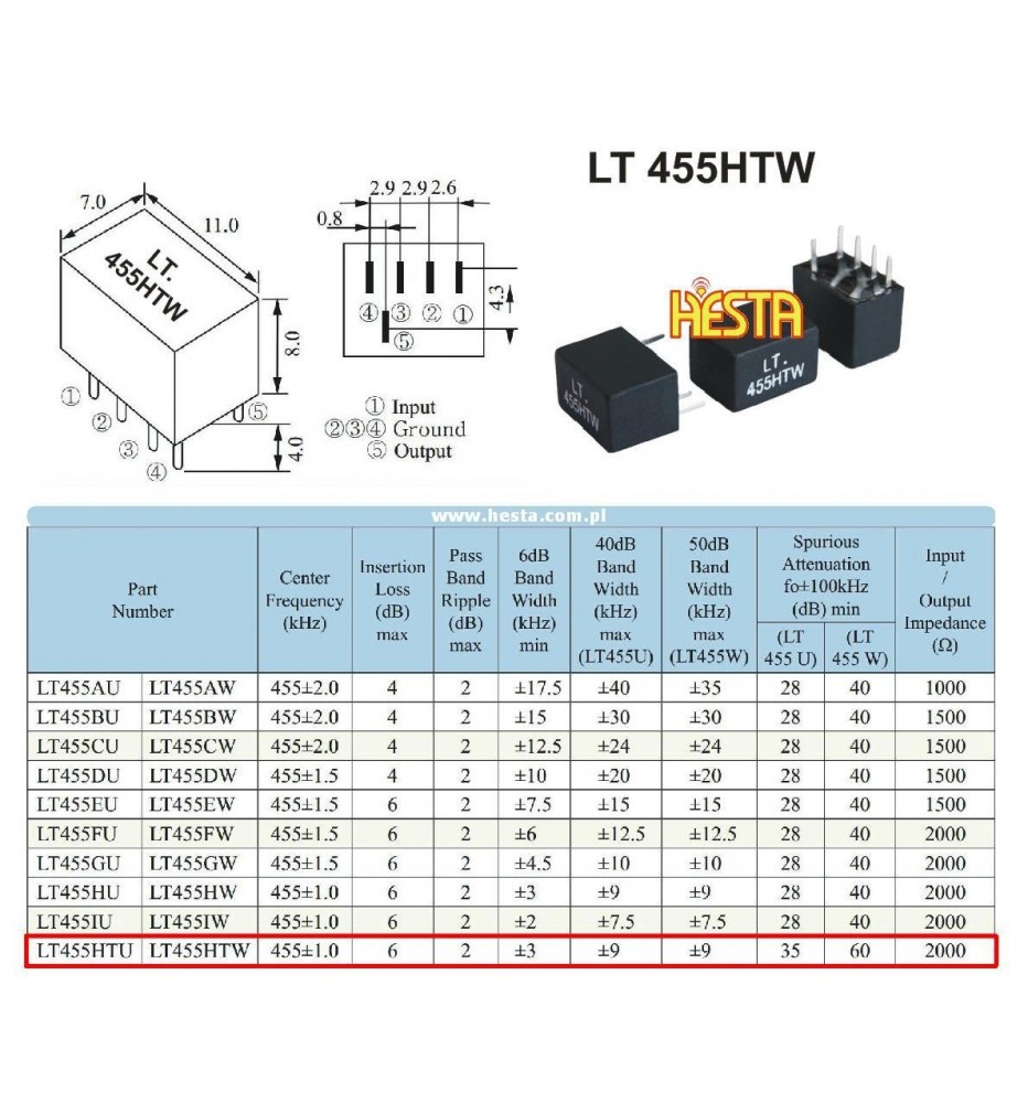 Ceramic filter LT 455HTW 455kHz