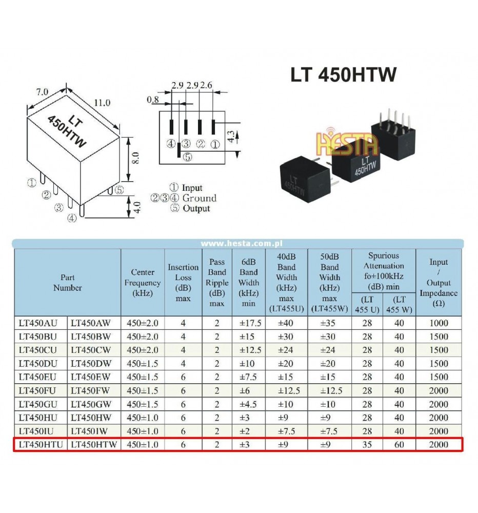 Ceramic filter 450kHz LT 450HTW