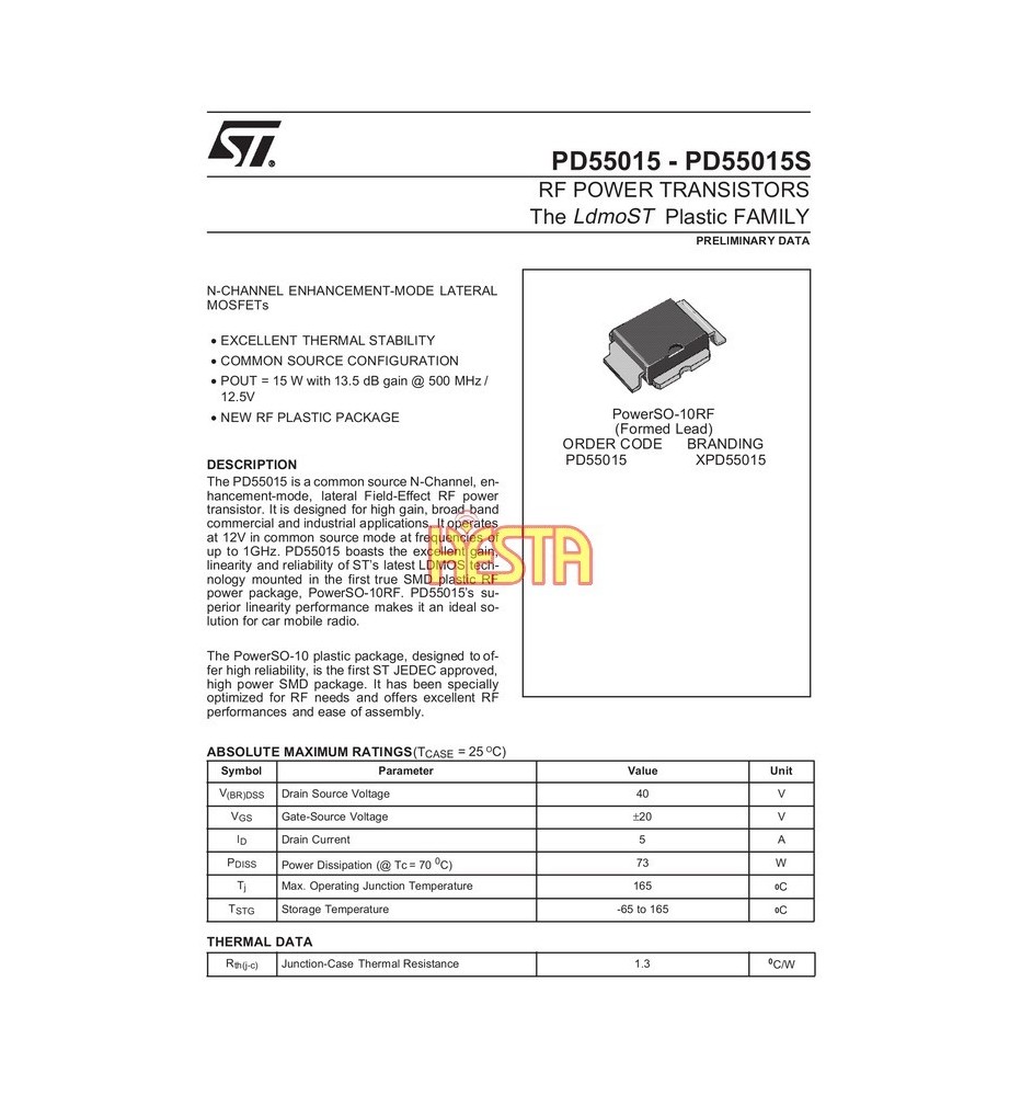 ST PD55015-E RF Power Transistor - Driver Board